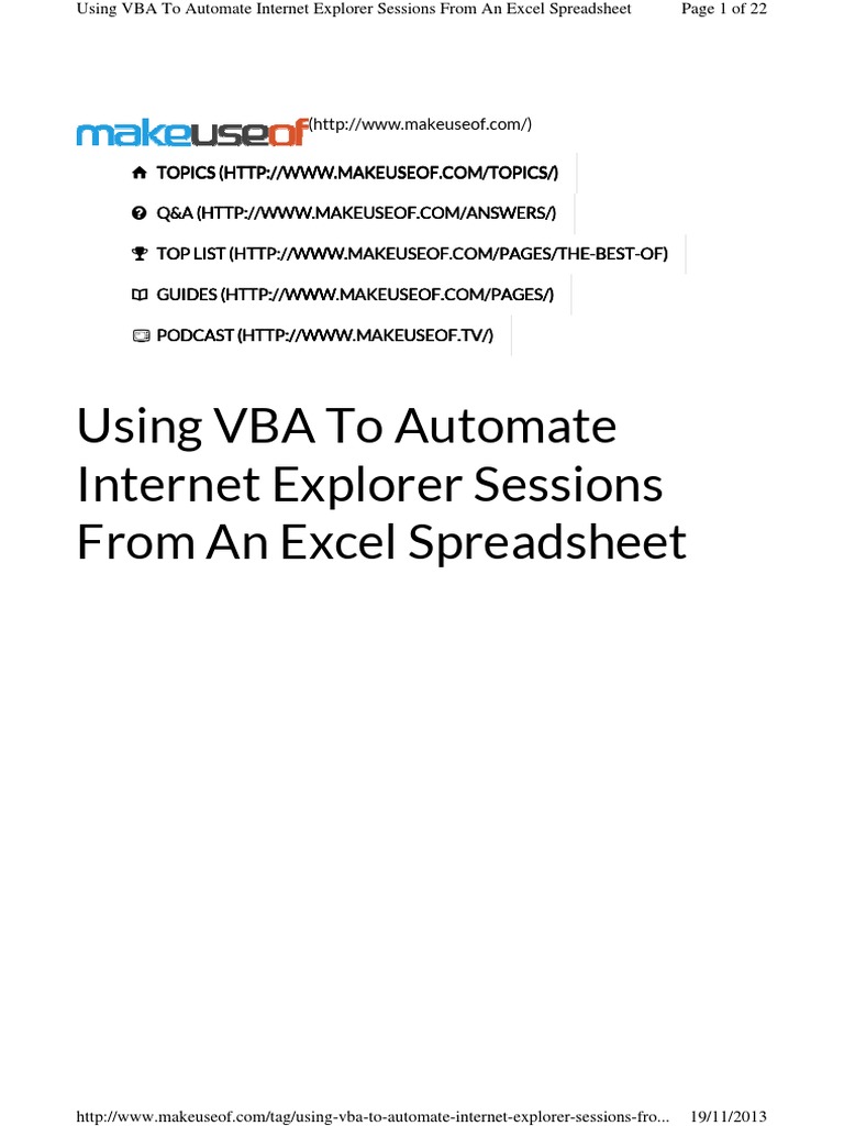 Tag Using Vba To Automate Internet Exp | PDF | Visual Basic For Applications | Microsoft Excel