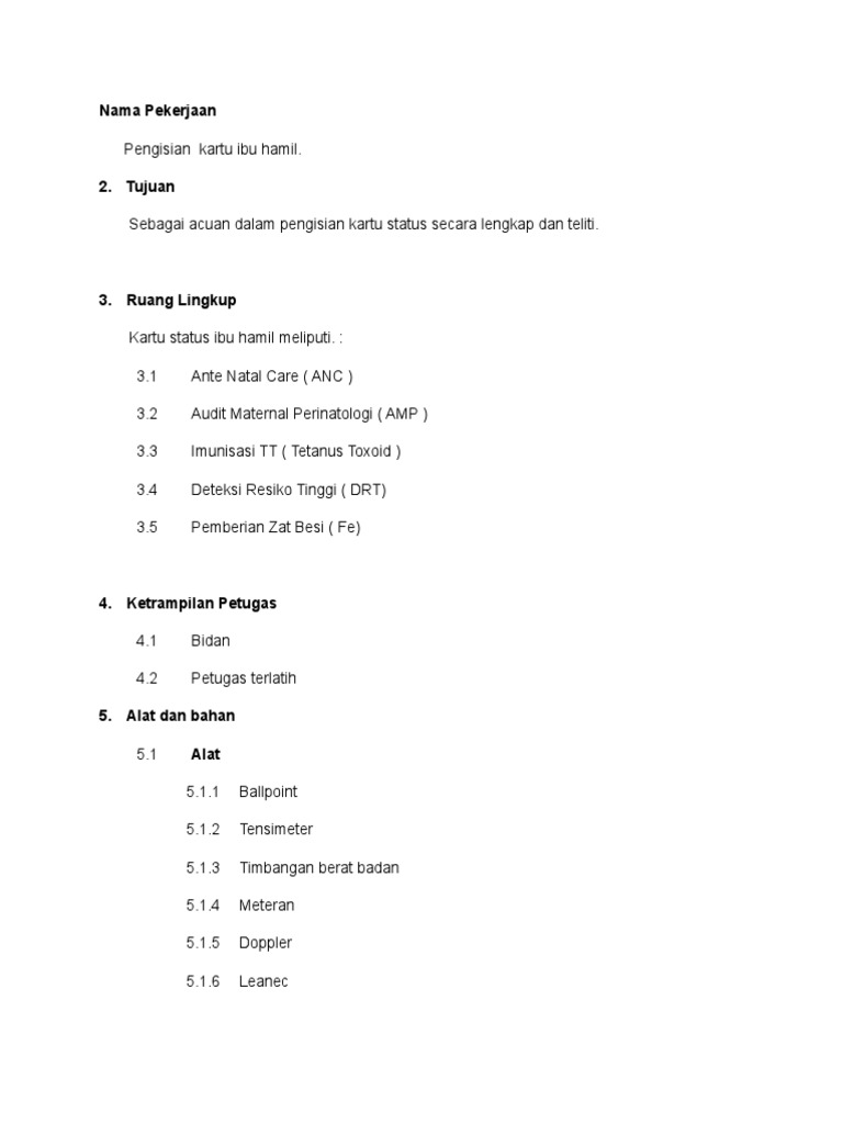 Sop Pengisian Kartu Ibu Hamil | PDF