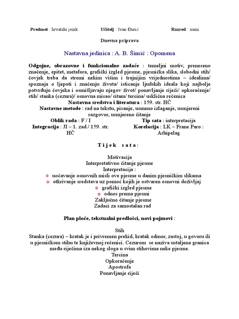 Antun Branko Šimić Opomena 8 R | PDF