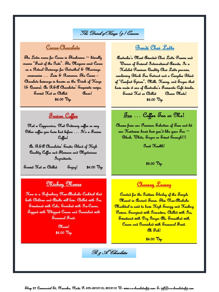 Drinks Menu | PDF | Drink | Chocolate