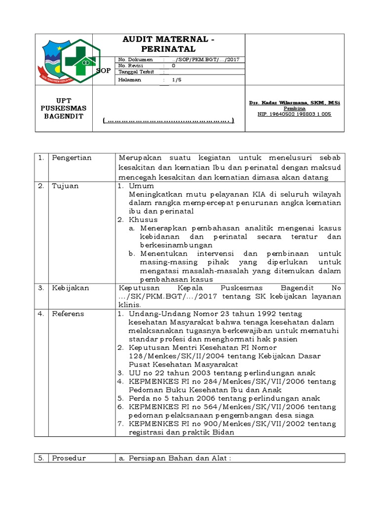 Sop Audit Maternal - Perinatal | PDF