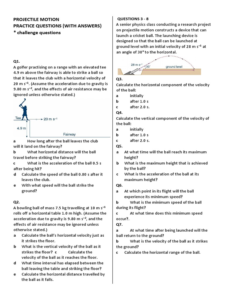 Practice Questions in Projectile Motion | Download Free PDF ...