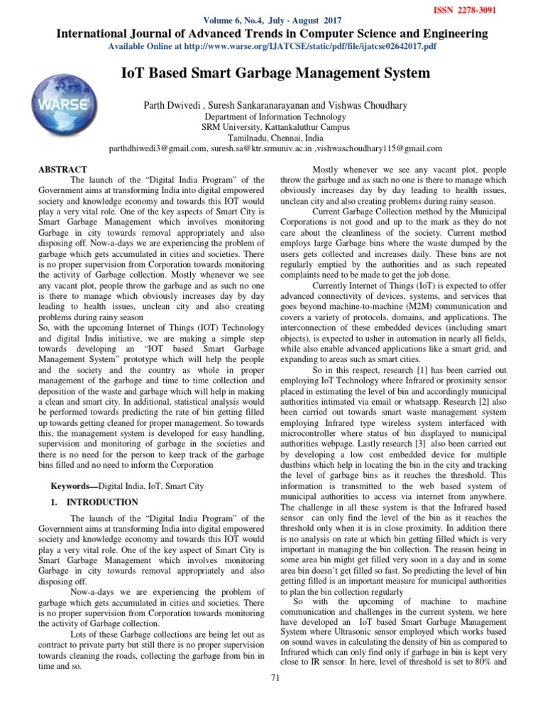 IoT Based Smart Garbage Management System | PDF | Internet Of Things ... IoT Based Smart Garbage Management System | PDF | Internet Of Things ...