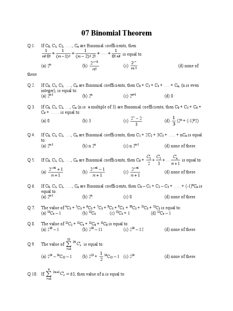 07 Binomial Theorem 10 | PDF | Complex Analysis | Mathematical Notation