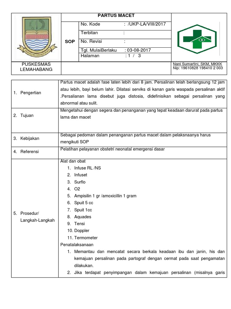 SOP Partus Macet LEHA | PDF
