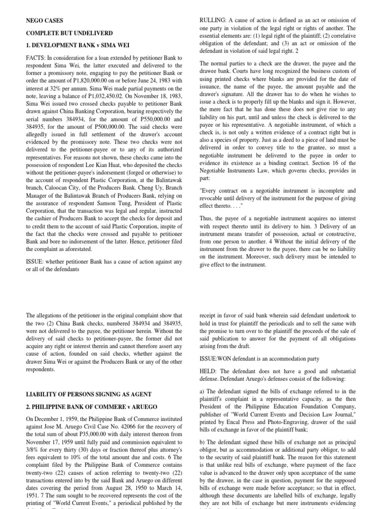 Nego Cases | PDF | Negotiable Instrument | Cheque