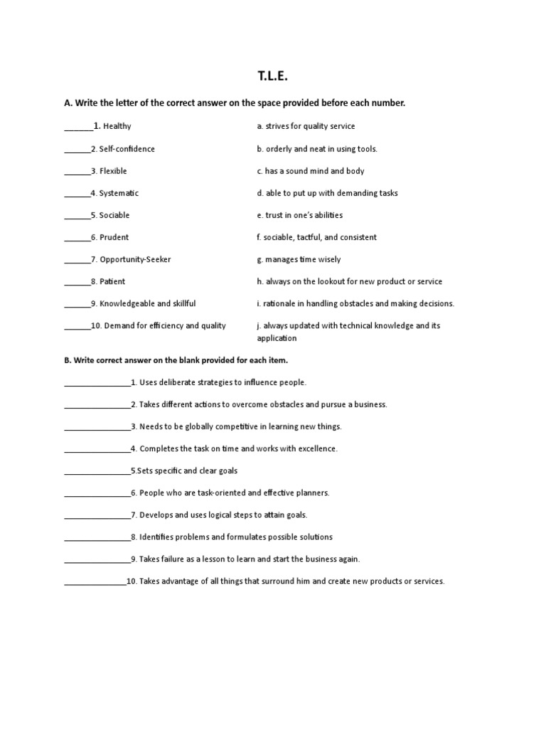 TLE Questions | PDF | Cognition | Business