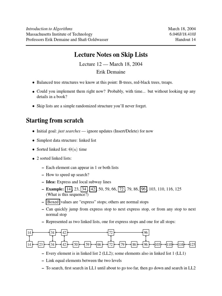 Skip Lists Notes Pdf Pdf Probability Applied Mathematics