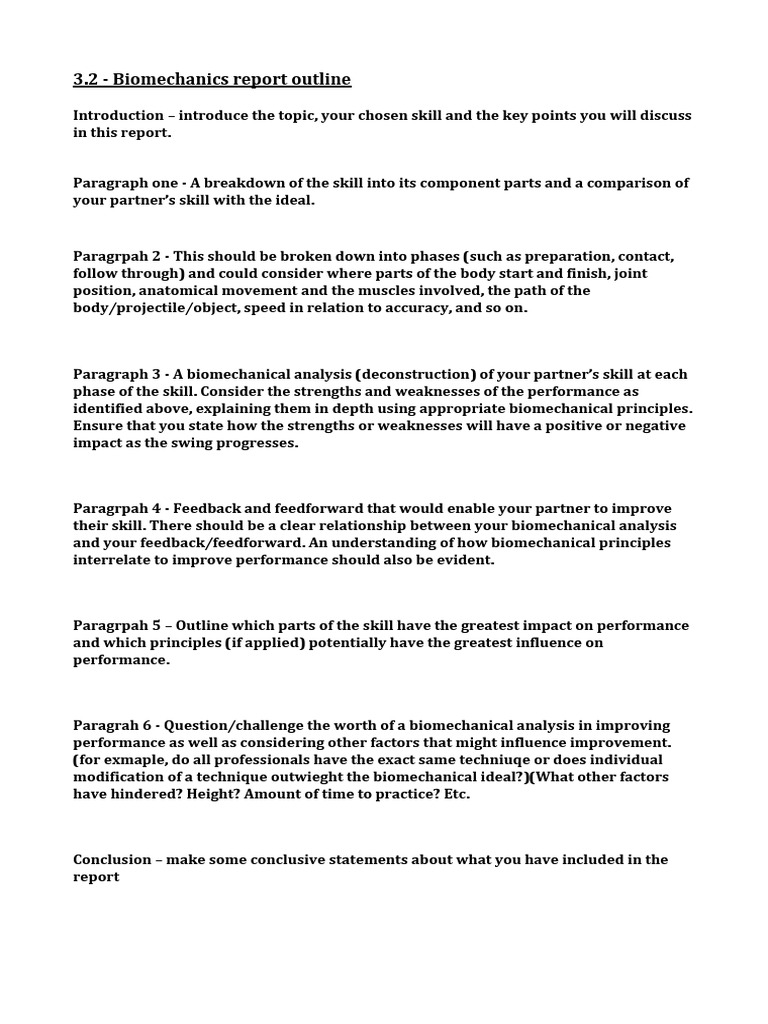Biomechanics Report Outline | PDF