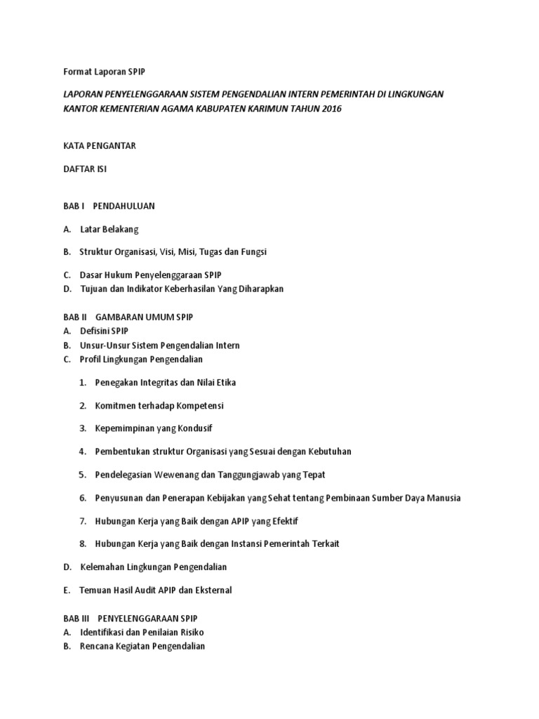 Format Laporan SPIP | PDF