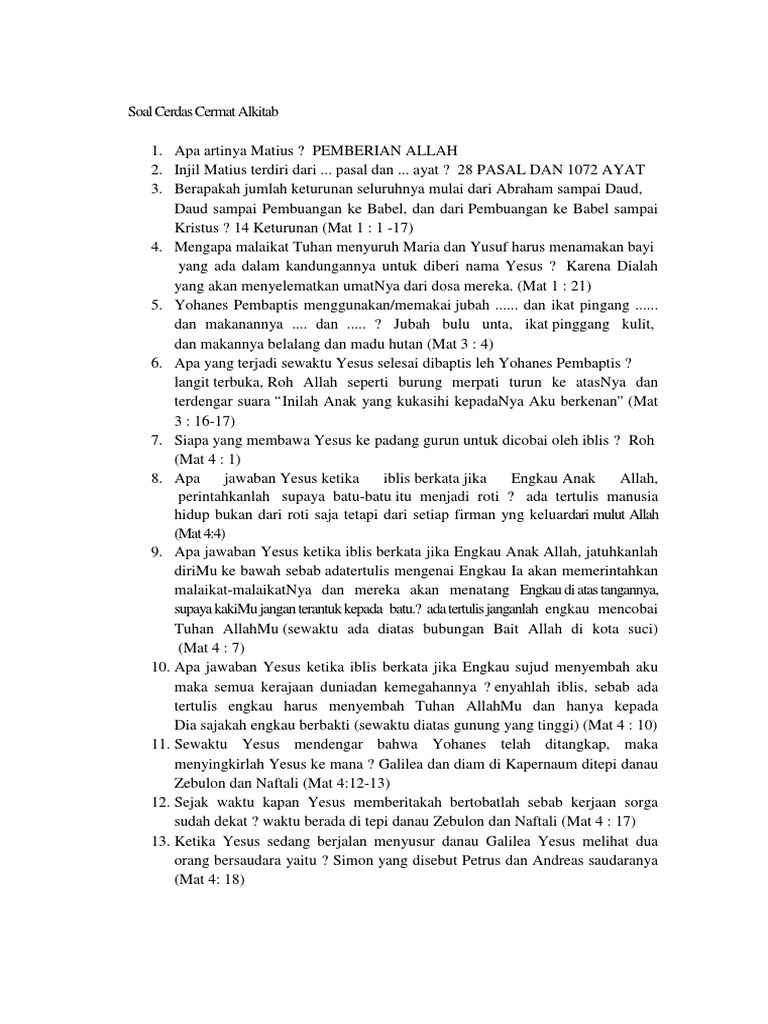 Soal Cerdas Cermat Alkitab | PDF