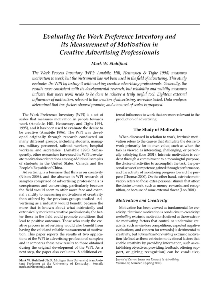 Work Preference Inventory Items and Scales PDF | PDF | Motivation ...