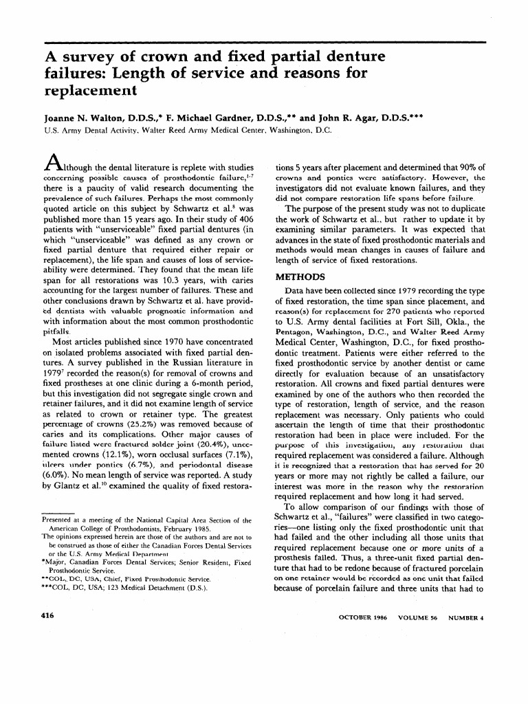 A Survey of Crown and Fixed Partial Denture Failures: Length of Service ...