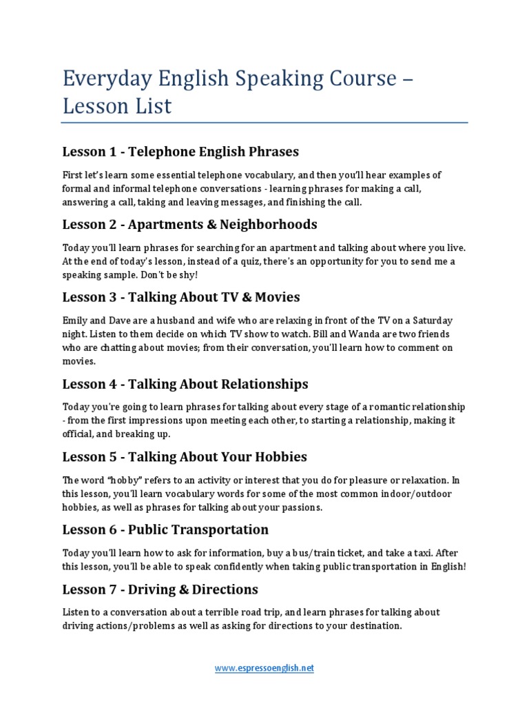 Everyday English Speaking Course Lessons 2 | PDF | English Language | Idiom