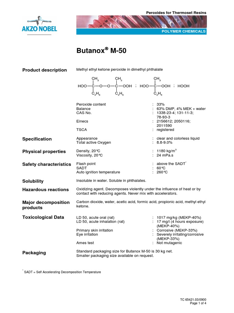 Butanox M50 | PDF | Peroxide | Oxygen