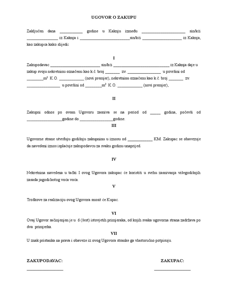 Ugovor o Zakupu - Primjer 2 | PDF