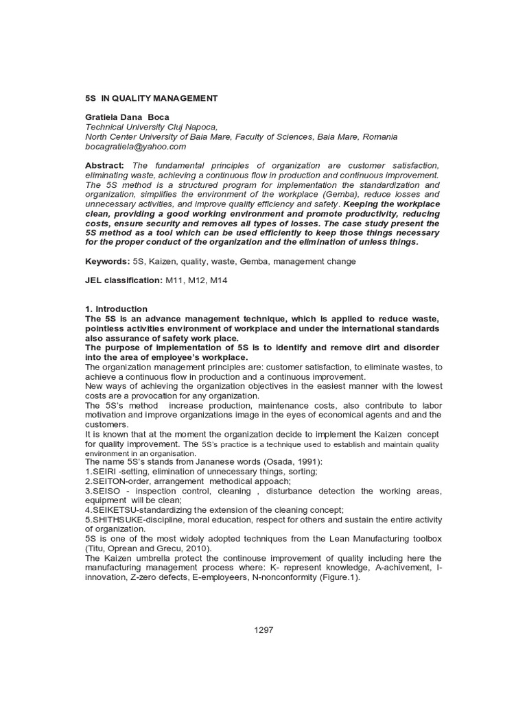Implementing 5S for Quality Management | PDF | Audit | Quality Management