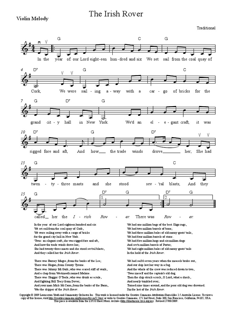 Irish Rover - Violin | PDF | Shipping | Ships
