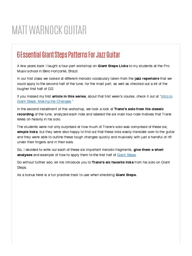 6 Essential Giant Steps Patterns For Jazz Guitar - MATT WARNOCK GUITAR ...