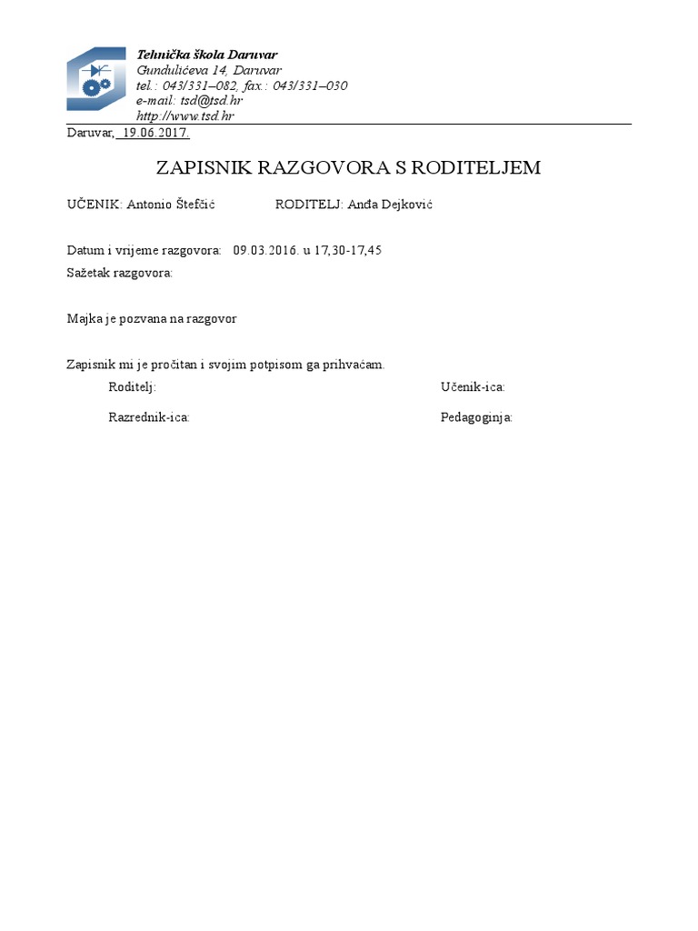 Obrazac Zapisnika | PDF