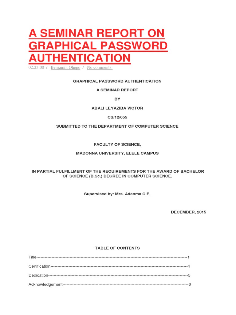 A Seminar Report On Graphical Password Authentication | PDF | Password ...