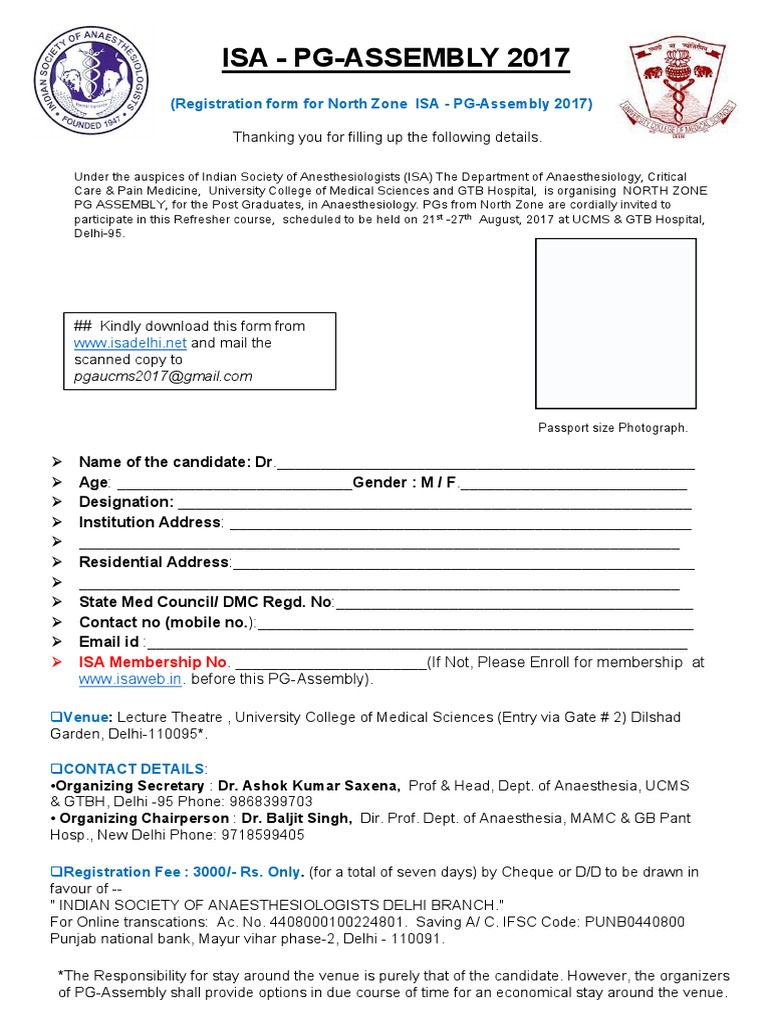 Registration Form ISA PG ASSEMBLY | PDF | Anesthesiologist | Clinical ...