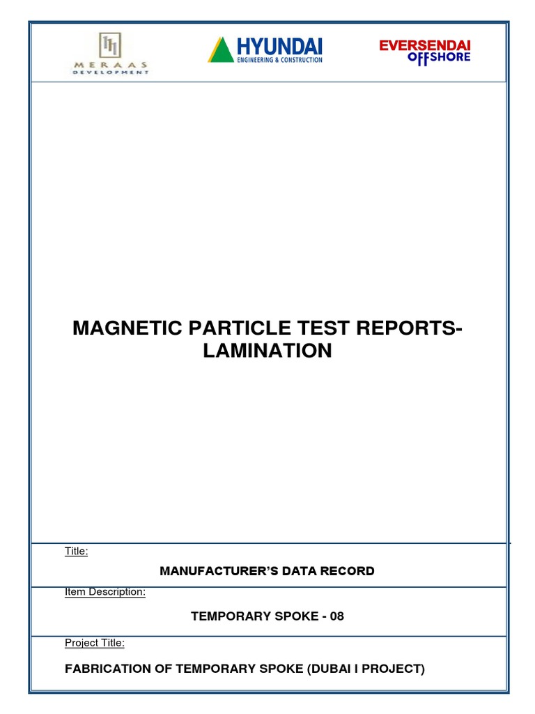 Magnetic Particle Test Reports-Lamination: Manufacturer'S Data Record | PDF