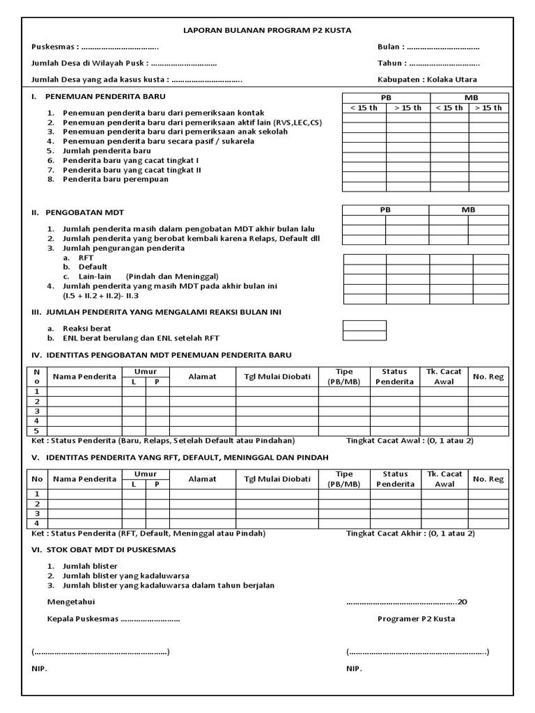 Laporan Bulanan Program P2 Kusta | PDF