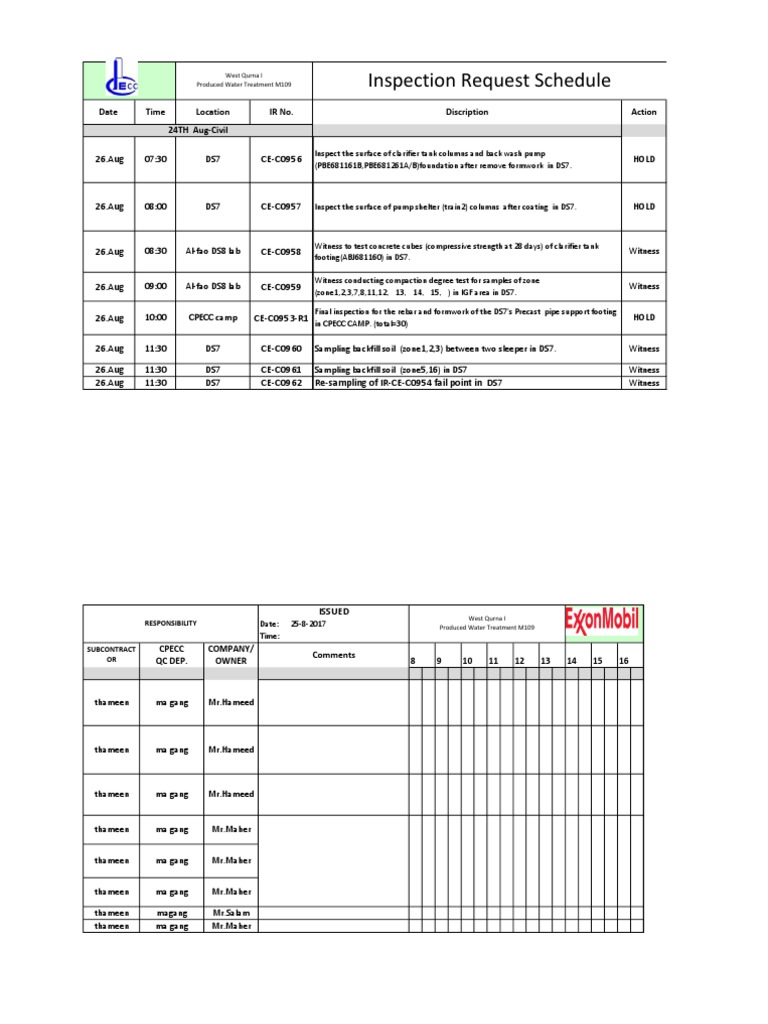 Inspection Request Schedule (26.8) | PDF | Composite Material ...