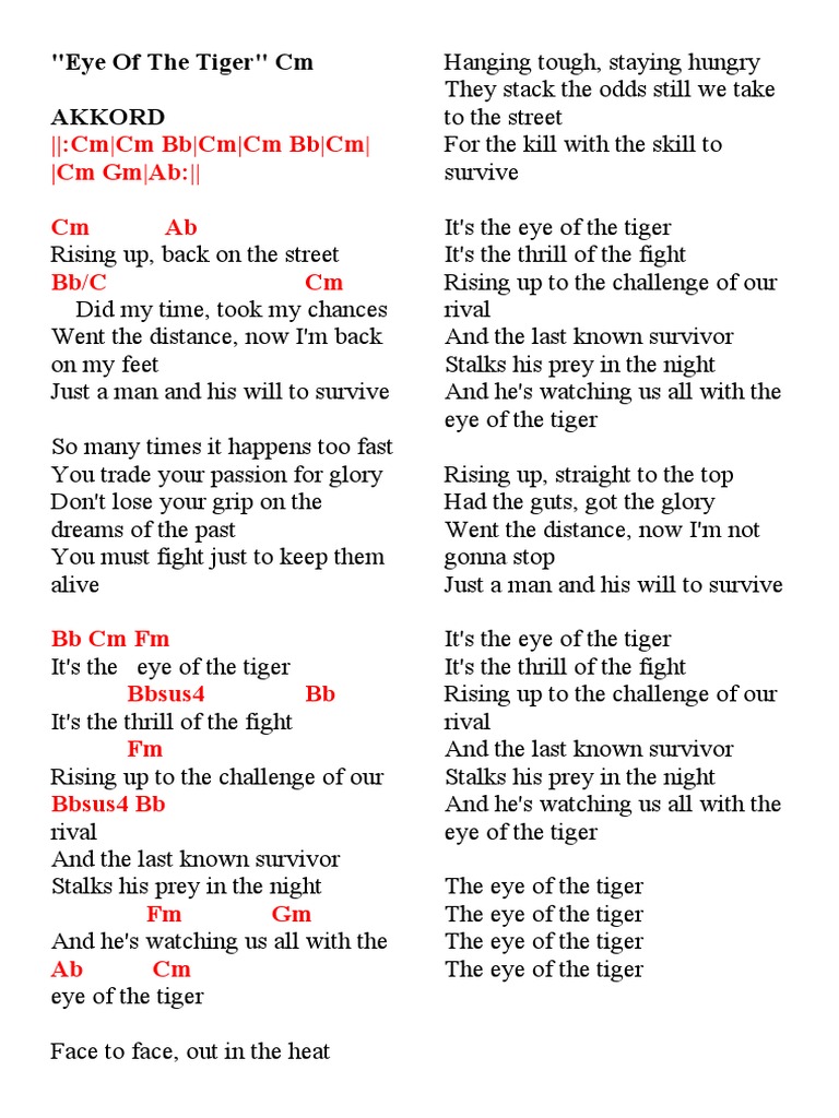 Survivor Eye Of The Tiger Lyrics