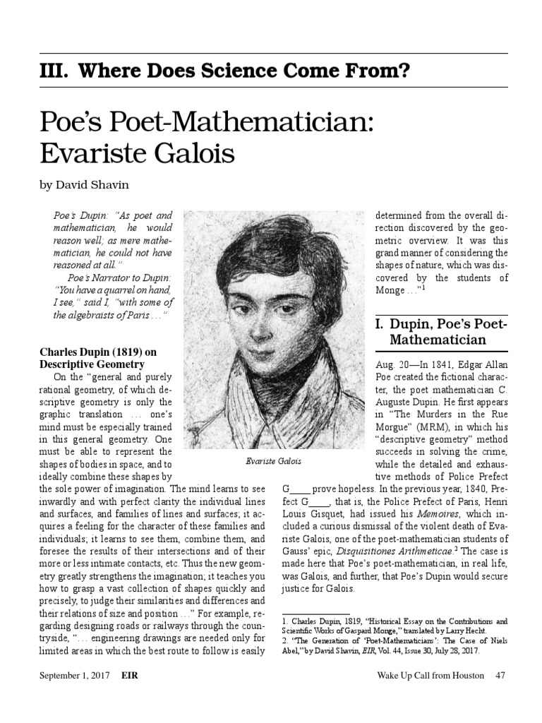 David Shavin - Eir - Poe's Poet-Mathematician: Evariste Galois | PDF ...