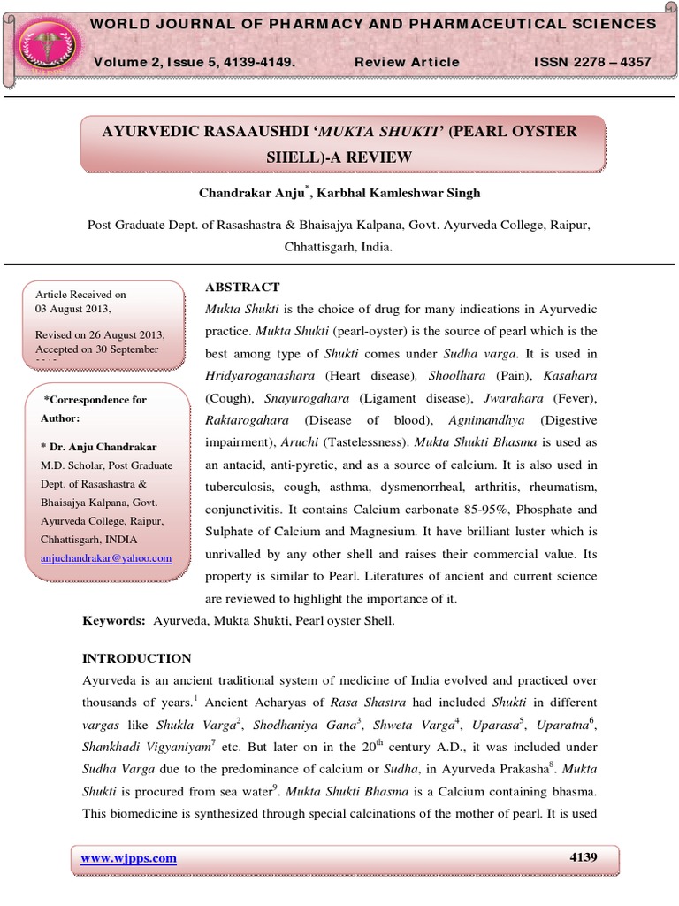 An In-Depth Review of the Traditional Ayurvedic Medicine Mukta Shukti ...