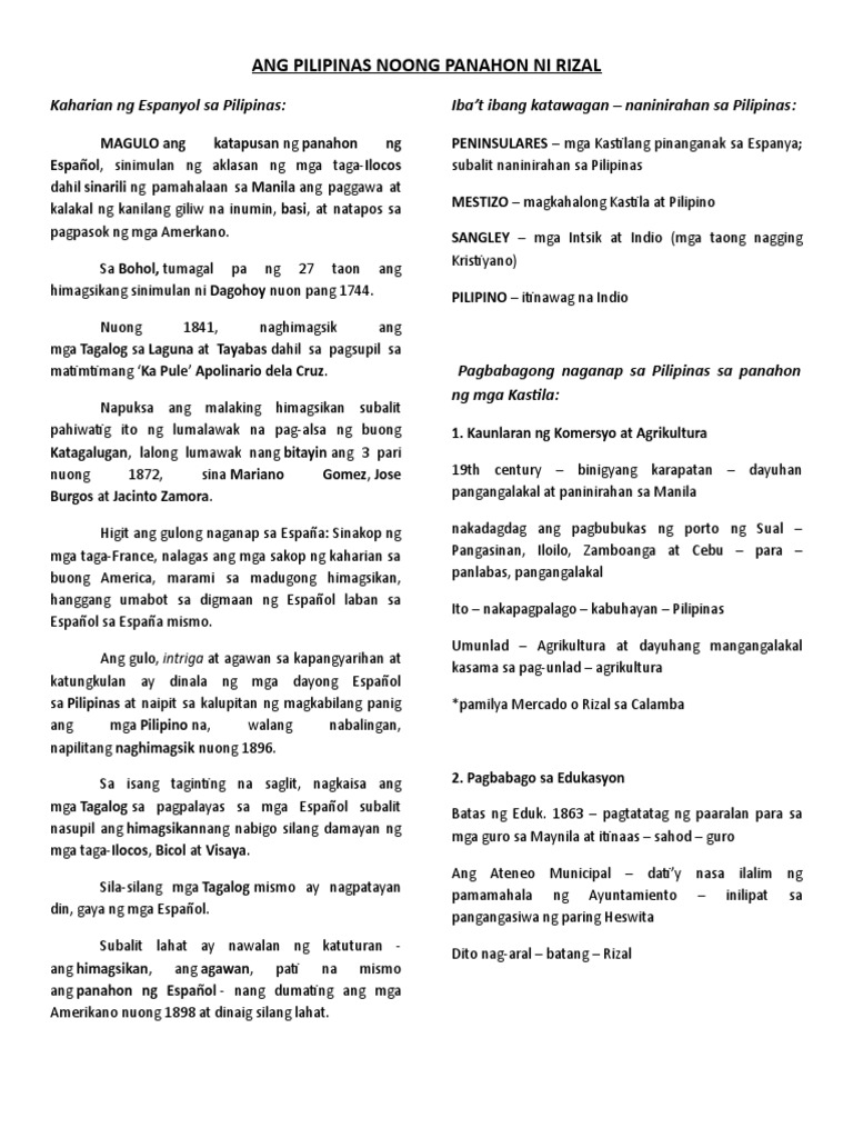 Ang Pilipinas Noong Panahon Ni Rizal | PDF