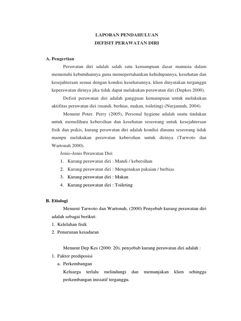Laporan Pendahuluan Defisit Perawatan Diri: B. Etiologi | PDF