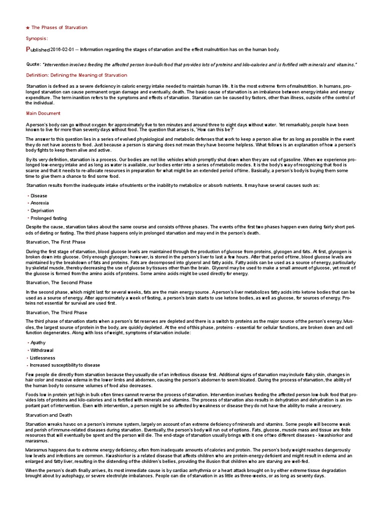 The Phases of Starvation | PDF | Starvation | Fat