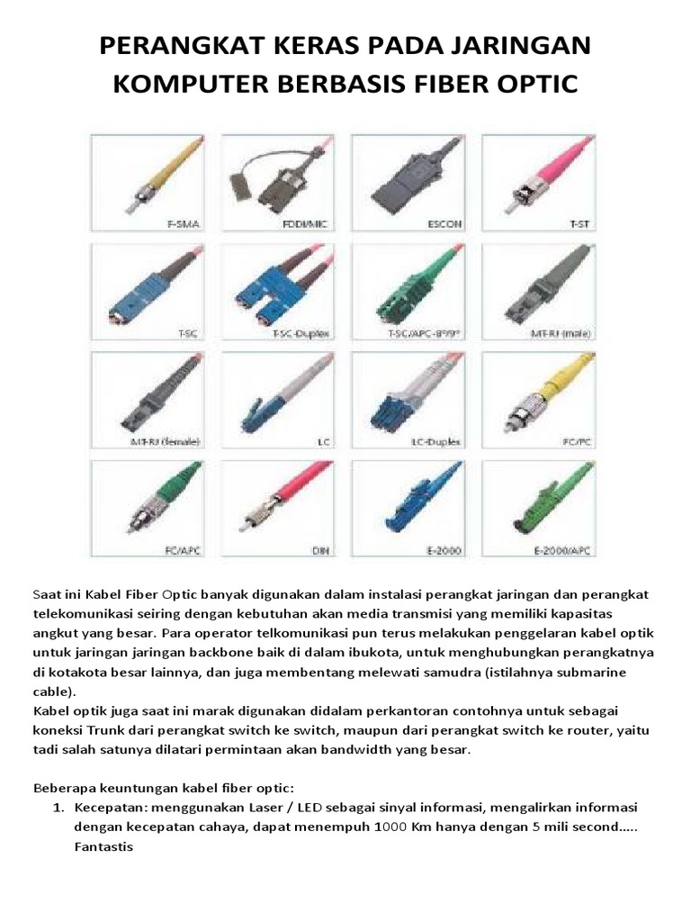 Perangkat Keras Pada Jaringan Komputer Berbasis Fiber Optic | PDF