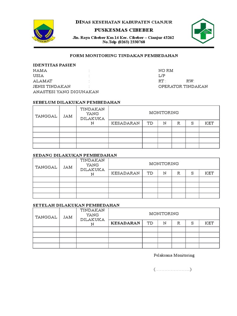 Form Monitoring Tindakan Pembedahan | PDF