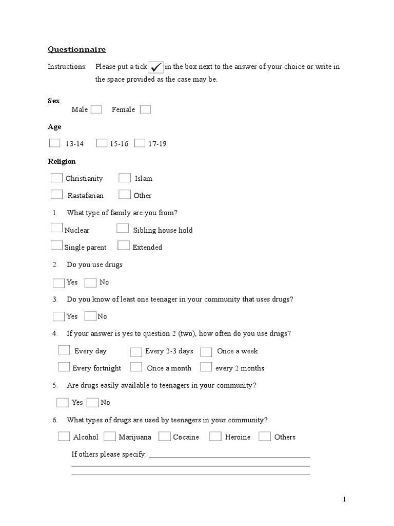 Questionnaire | Substance Abuse | Adolescence