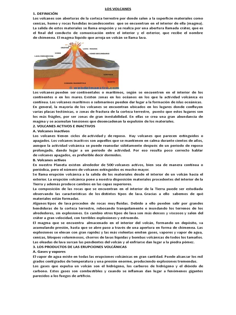 LOS VOLCANES Texto Refuerzo