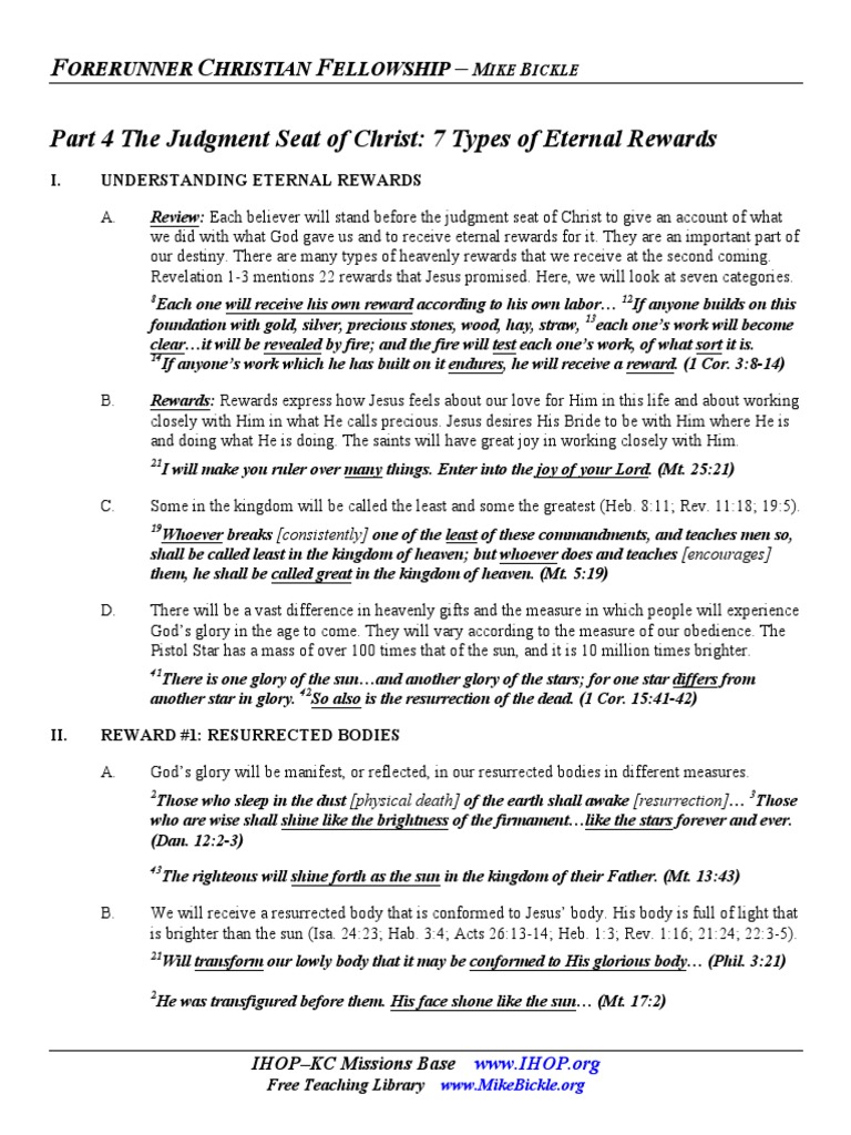 Judgment Seat of Christ-7 Types of Eternal Rewards | PDF | Last ...