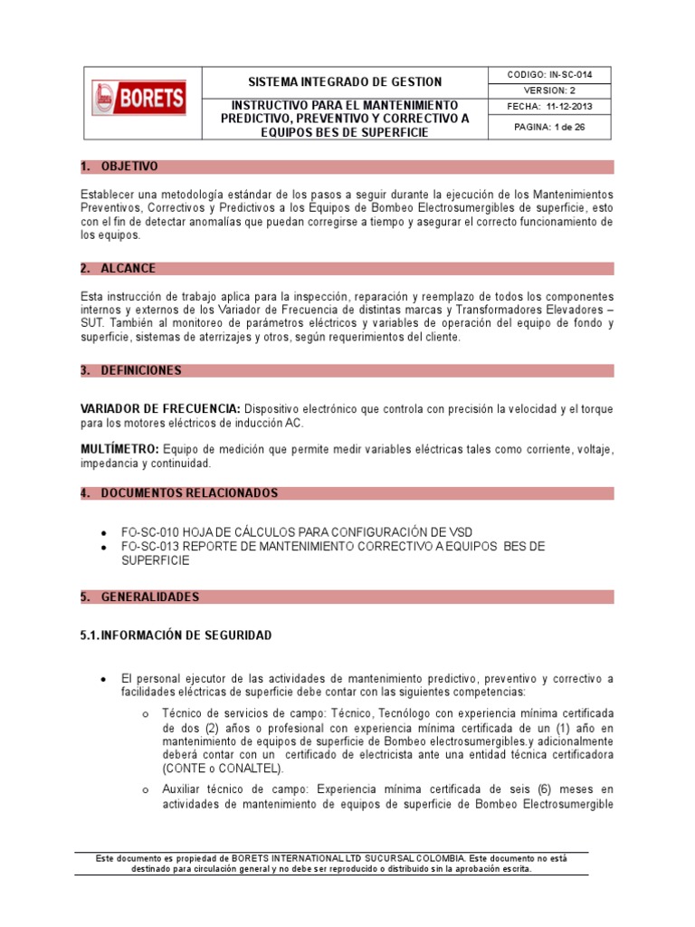 In-Sc-014 Instructivo para El Mantenimiento Predictivo, Preventivo y ...
