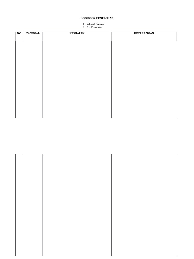 Log Book Penelitian: 1. Ahmad Irawan 2. Sri Kuswatun | PDF