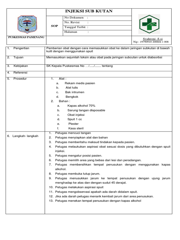 Sop Injeksi Subcutan | PDF