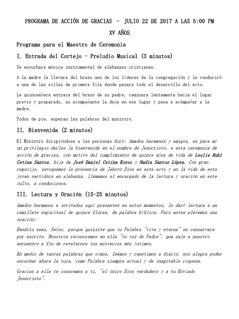 Programa de Acción de Gracias XV | PDF | Oración | Comportamiento ...