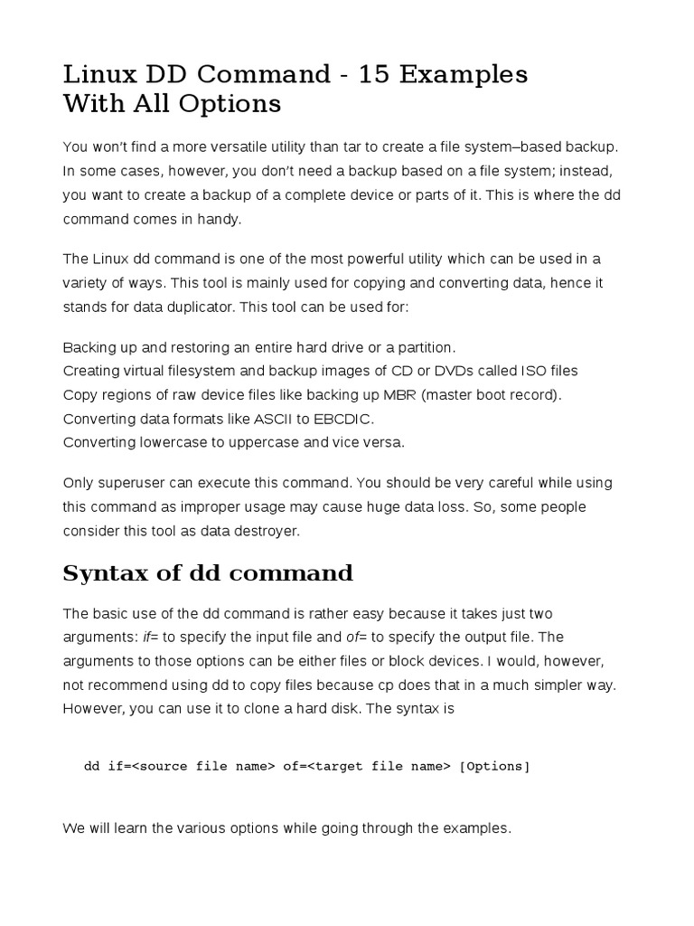 Linux DD Command | PDF | Ebcdic | File System
