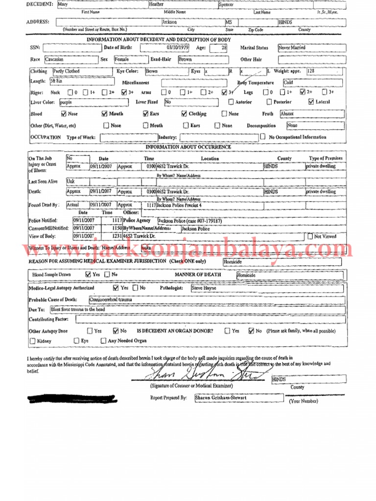 Heather Spencer Police Report | Download Free PDF | Autopsy | Crime Scene