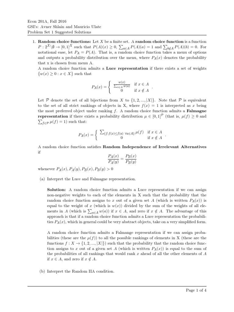 Problem Set 1 - Solutions | PDF | Function (Mathematics) | Mathematical ...