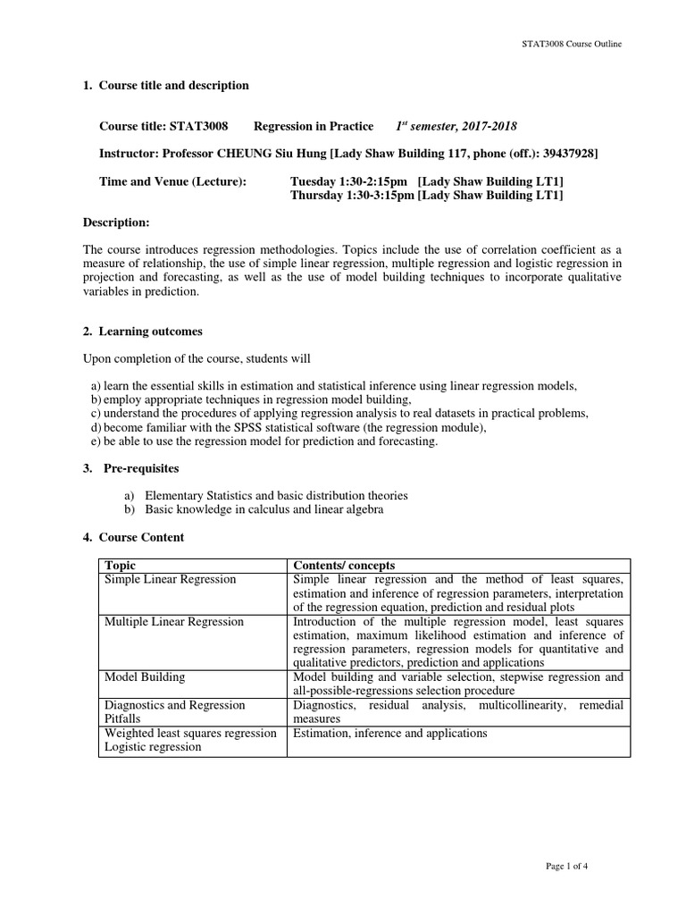 STAT 3008 Outline | PDF | Regression Analysis | Linear Regression