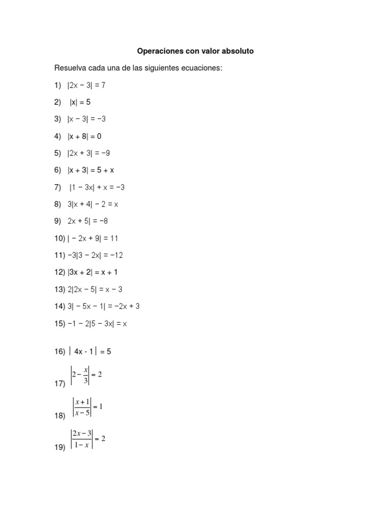 Operaciones Con Valor Absoluto PDF | PDF