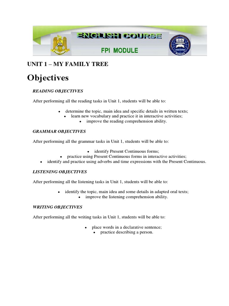 FP Unit 1 - My Family Tree | PDF | Reading Comprehension | Reading ...